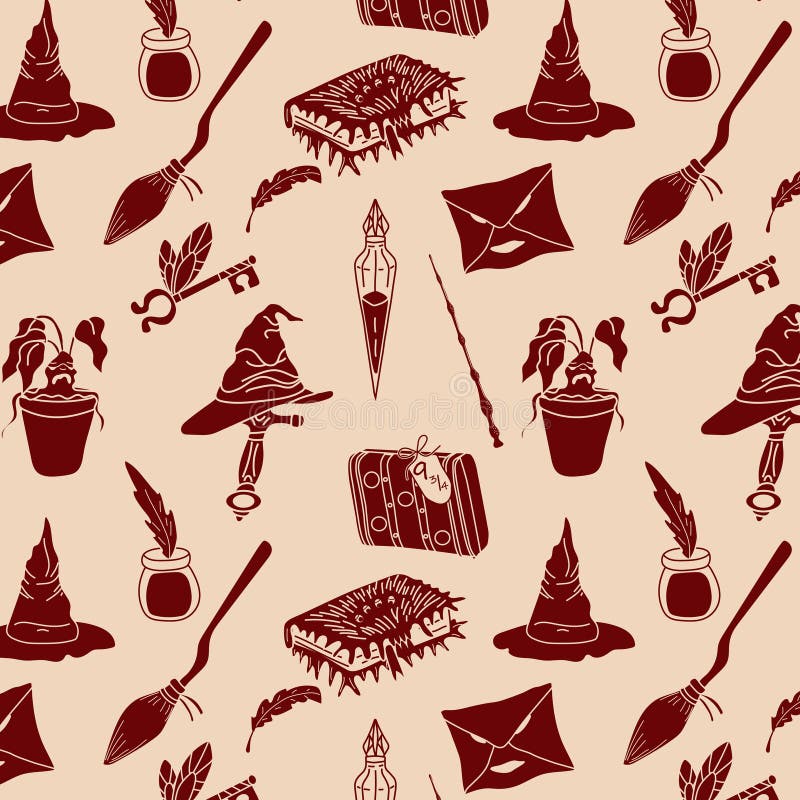 Hand Drawn Seamless Pattern Doodle Magic Things from a Wizard School ...