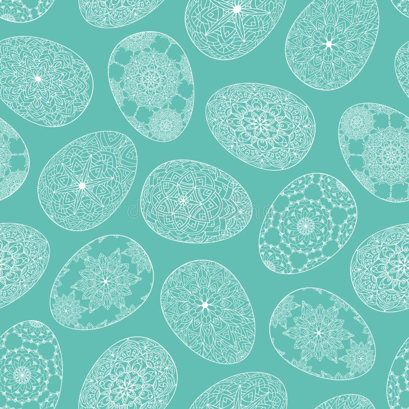 Hand Drawn Seamless Pattern of Easter Eggs with Patterns, Mandala ...