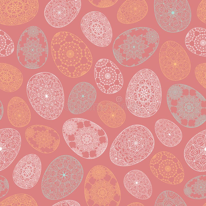 Hand Drawn Seamless Pattern of Easter Eggs with Patterns, Mandala ...