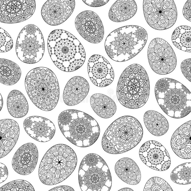 Hand Drawn Seamless Pattern of Easter Eggs with Patterns, Mandala ...