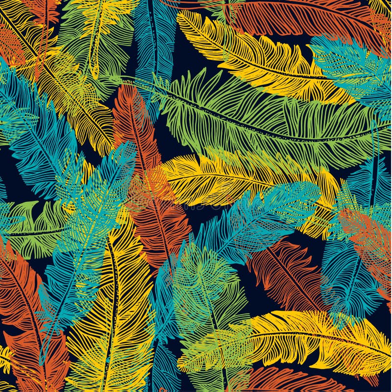 Hand Drawn Seamless Pattern of Feathers. Color of Brazil Flag. Stock ...