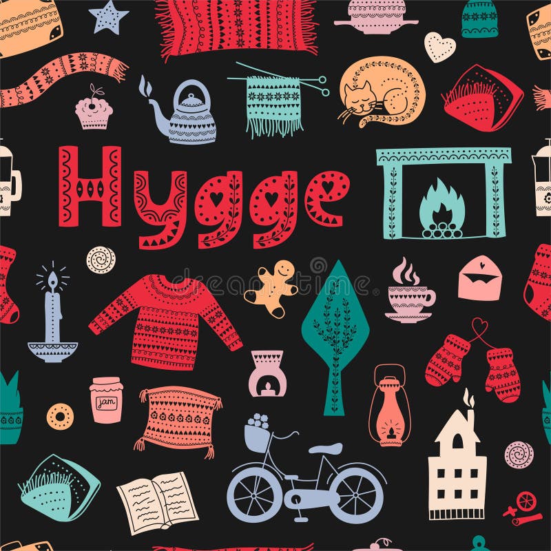 Hand Drawn Seamless Pattern with Hygge Elements Stock Vector ...