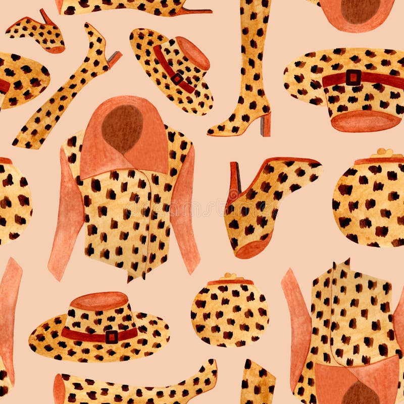 Hand Drawn Seamless Pattern with Leopard Spots on Clothes and Shoes ...