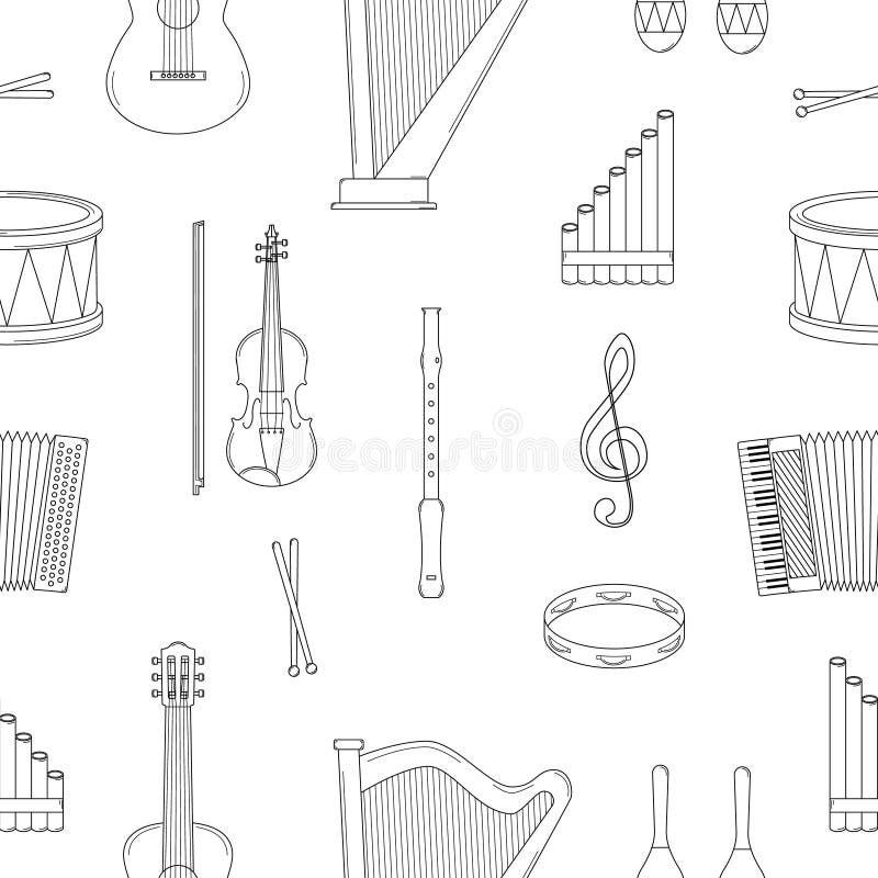 Hand Drawn Seamless Pattern with Musical Instruments. Doodle Style ...