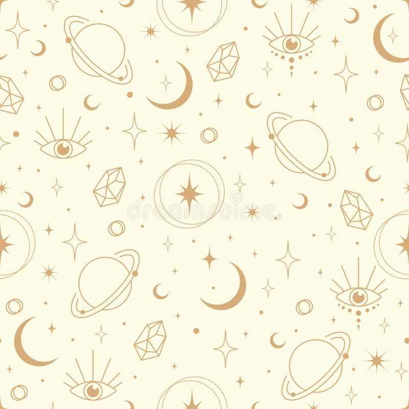 Hand Drawn Seamless Pattern of Mystic Elements. Sun, Moon, Star and Eye ...