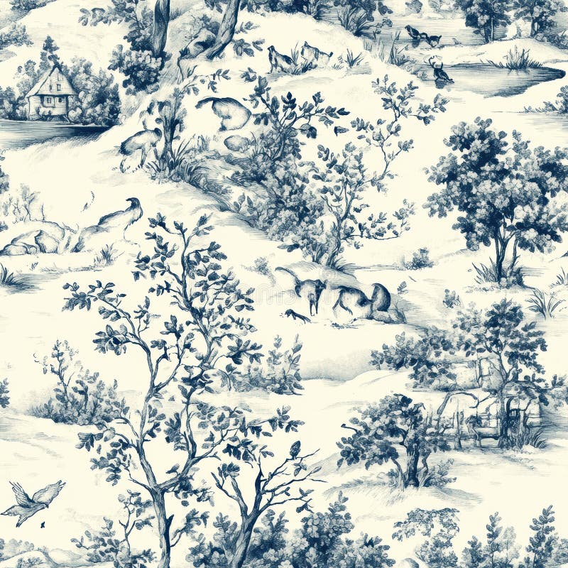 Hand-Drawn Seamless Pattern of Nature Scenes Stock Illustration ...