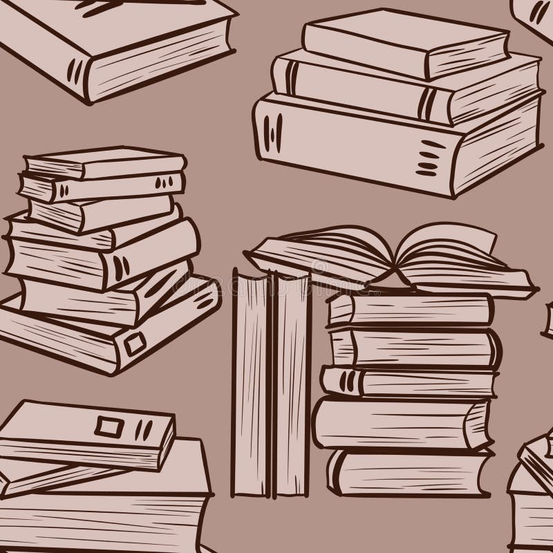 Hand Drawn Seamless Pattern with Old Library Reading Books on Beige ...