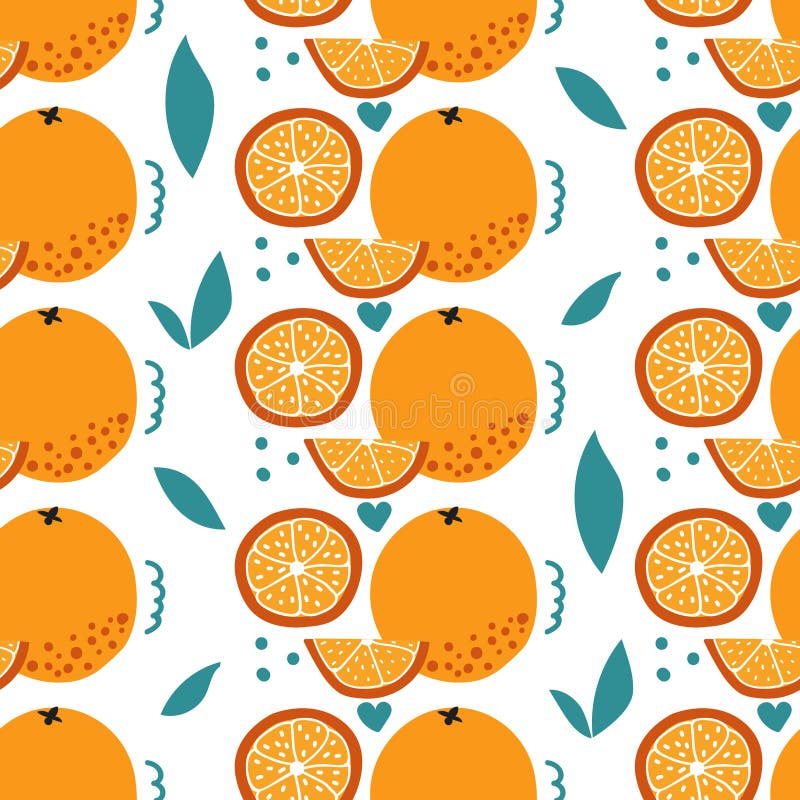 Hand Drawn Seamless Pattern of Orange. Stock Vector - Illustration of ...