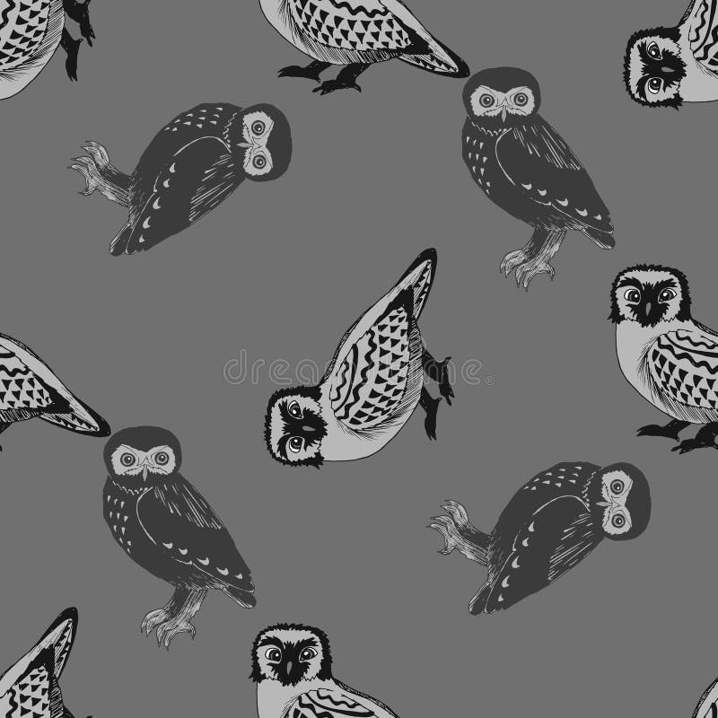 Hand Drawn Seamless Pattern with Owls. Stock Vector - Illustration of ...