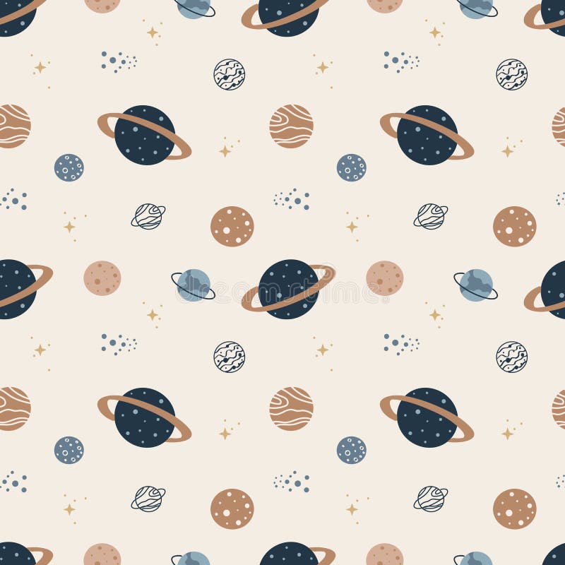 Hand Drawn Seamless Pattern with Planets Stock Vector - Illustration of ...