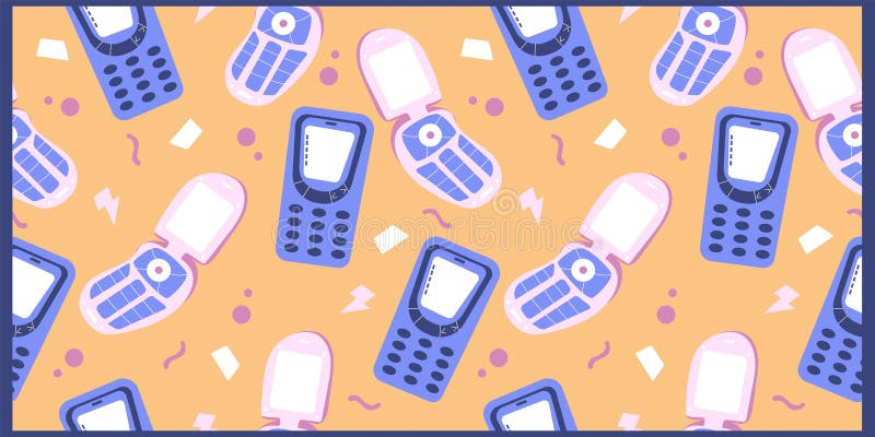 Hand Drawn Seamless Pattern with Retro Mobile Phones. Colourful Vector ...