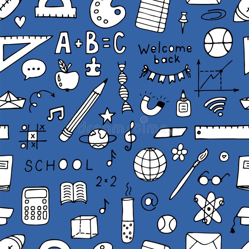 Hand Drawn Seamless Pattern with School Elements. Welcome Back Stock ...