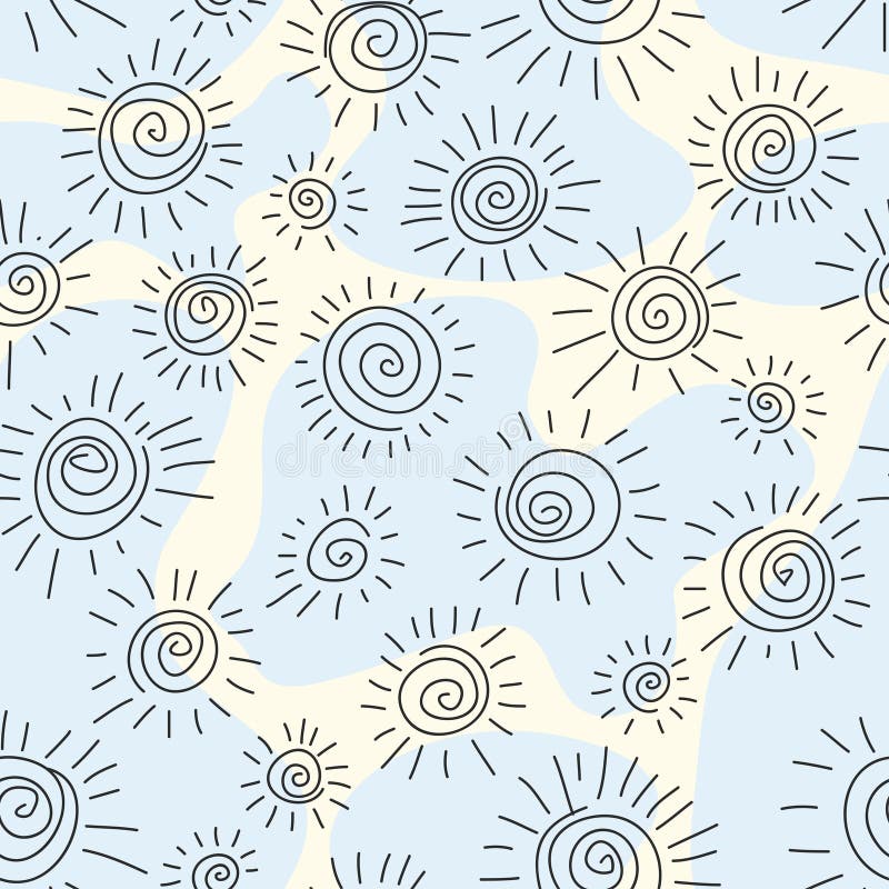 Hand Drawn Seamless Pattern. Simple Pattern with Sun. Handdrawn Spiral ...