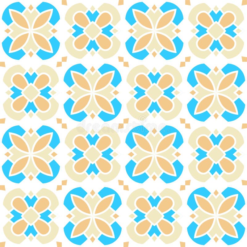 Hand Drawn Seamless Pattern of Square Ceramic Tile. Ornate Patchwork Pattern Design. Typical ...