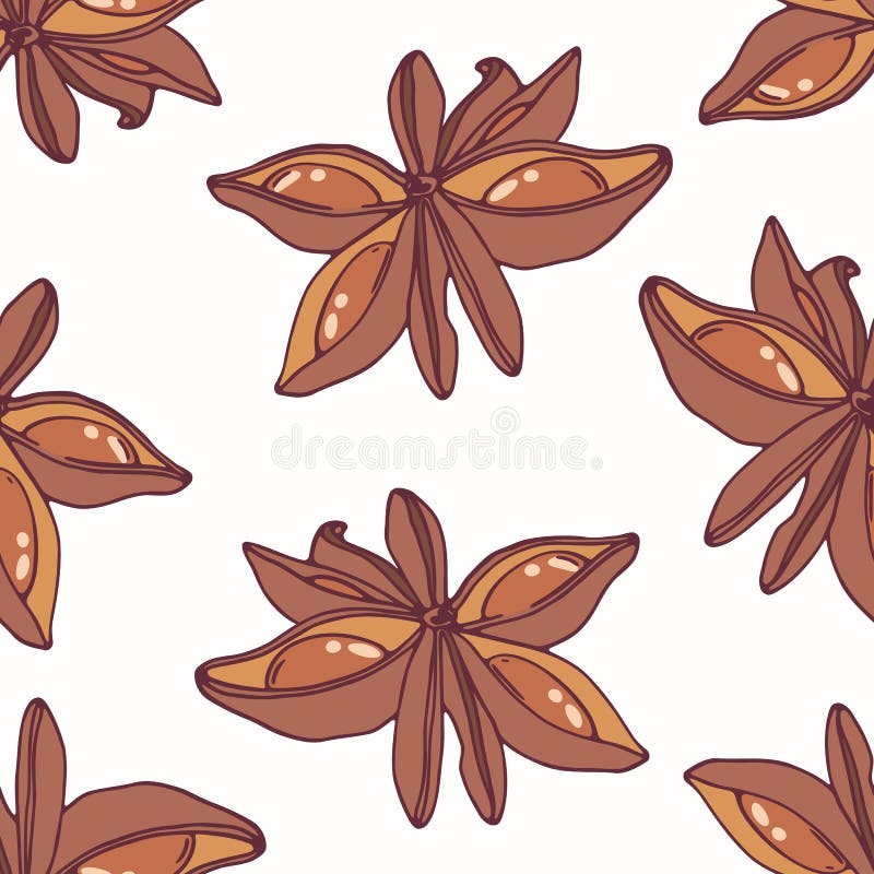 Hand Drawn Seamless Pattern with Star Anise. Background for Cafe, Kitchen or Food Package Stock ...