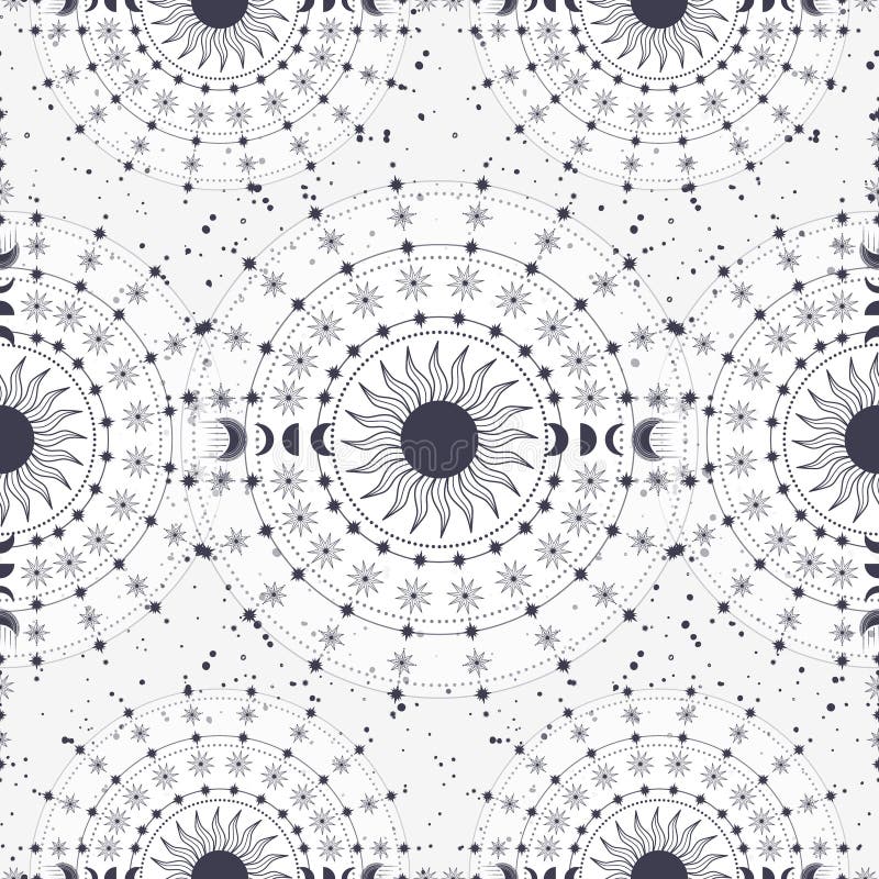 Hand Drawn Seamless Pattern of Sun, Moon, Stars. Mystical Celestial ...