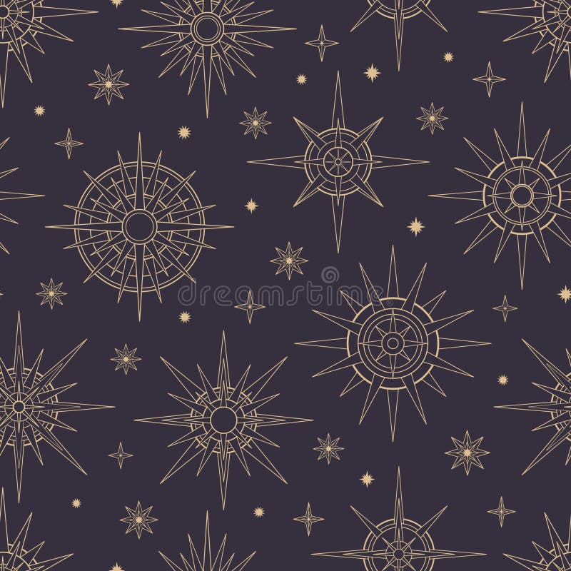 Hand Drawn Seamless Pattern of Sun and Stars. Mystical Celestial ...