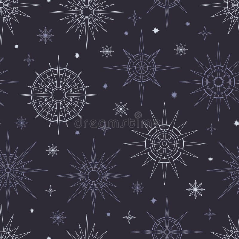 Hand Drawn Seamless Pattern of Sun and Stars. Mystical Celestial ...