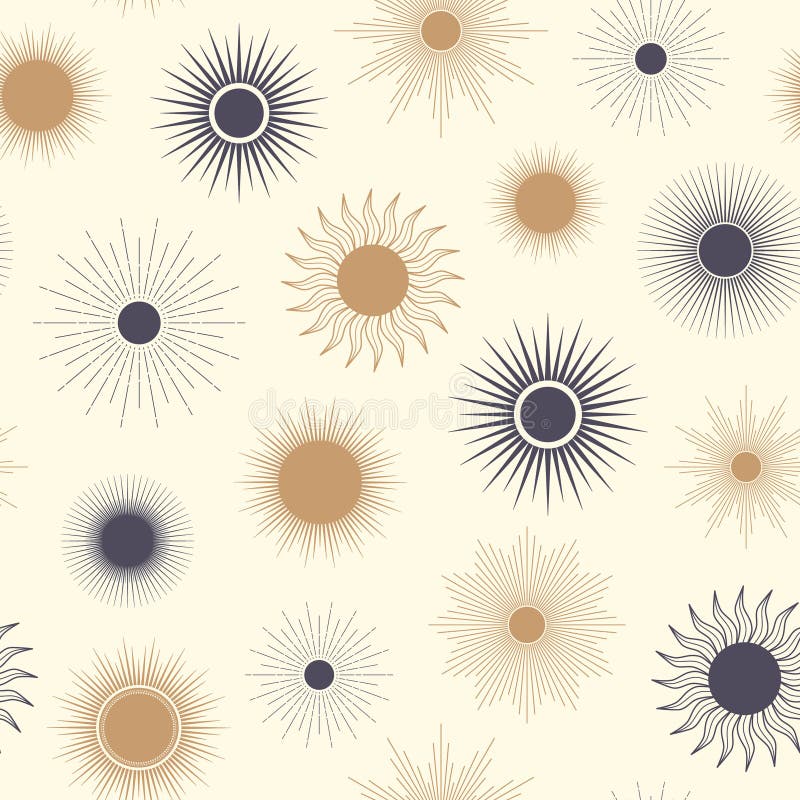 Hand Drawn Mystical Sun in Line Art. Sunburst, Light Rays, Spiritual ...