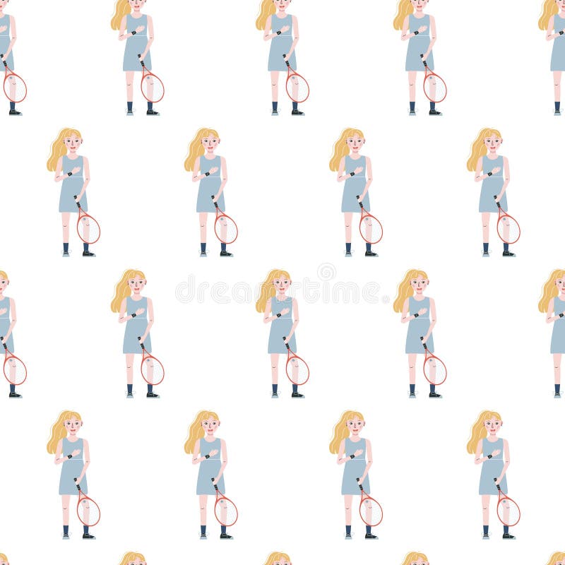 Hand Drawn Seamless Pattern. Tennis Player with Racket Stock Vector ...