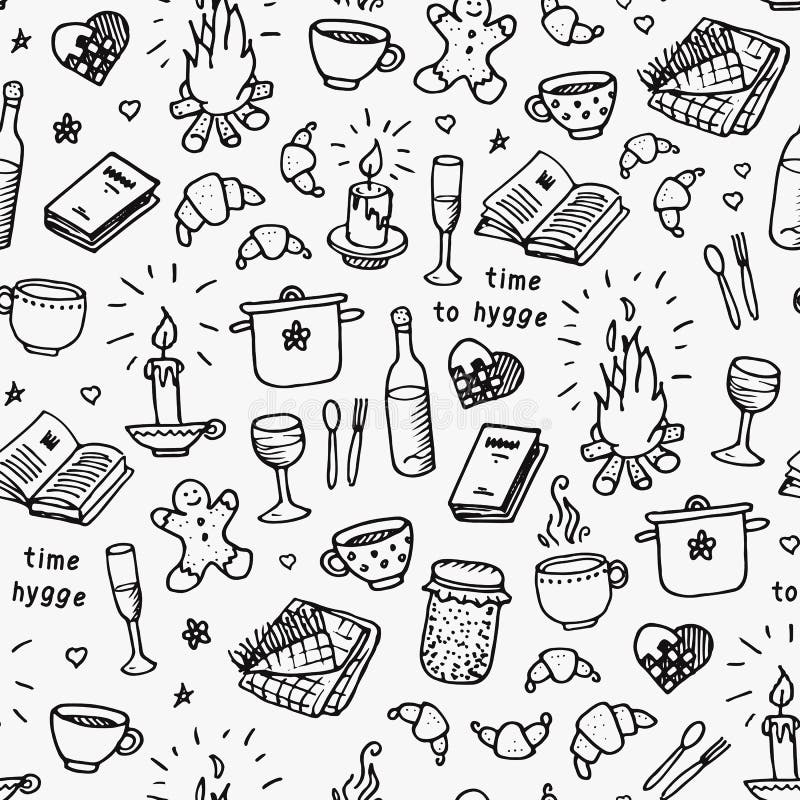 Time To Hygge. Cozy Home Things. Handdrawn Card Stock Vector ...