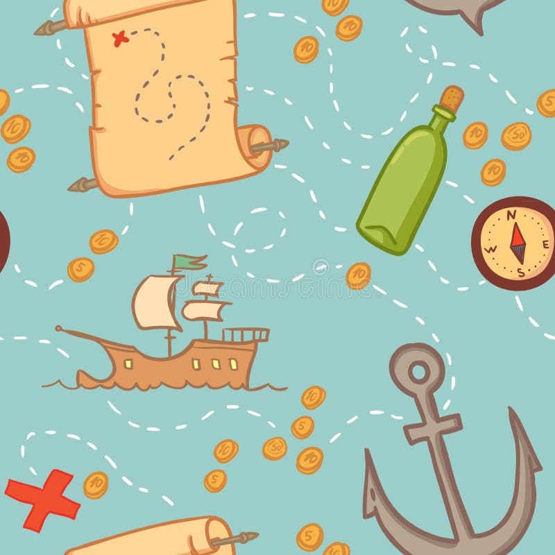 Hand Drawn Seamless Pattern - Treasure Map. Stock Vector - Illustration ...