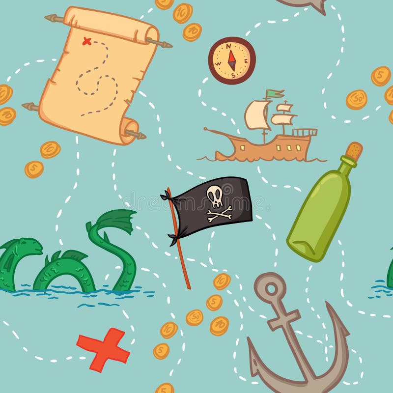 Hand Drawn Seamless Pattern - Treasure Map. Stock Vector - Illustration ...