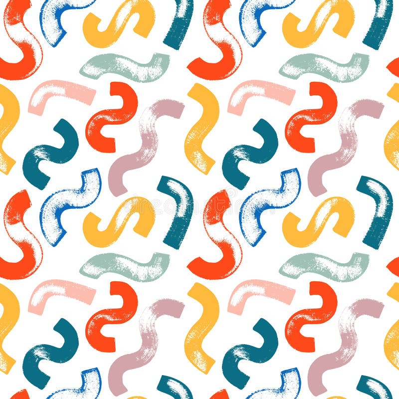 Hand Drawn Seamless Pattern with Various Abstract Shapes, Brush Strokes ...