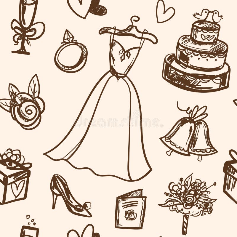 Hand Drawn Seamless Pattern Wedding Accessories. Stock Vector ...