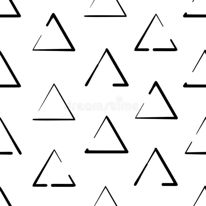Hand Drawn Seamless Pattern with Triangles on White Background. Stock ...