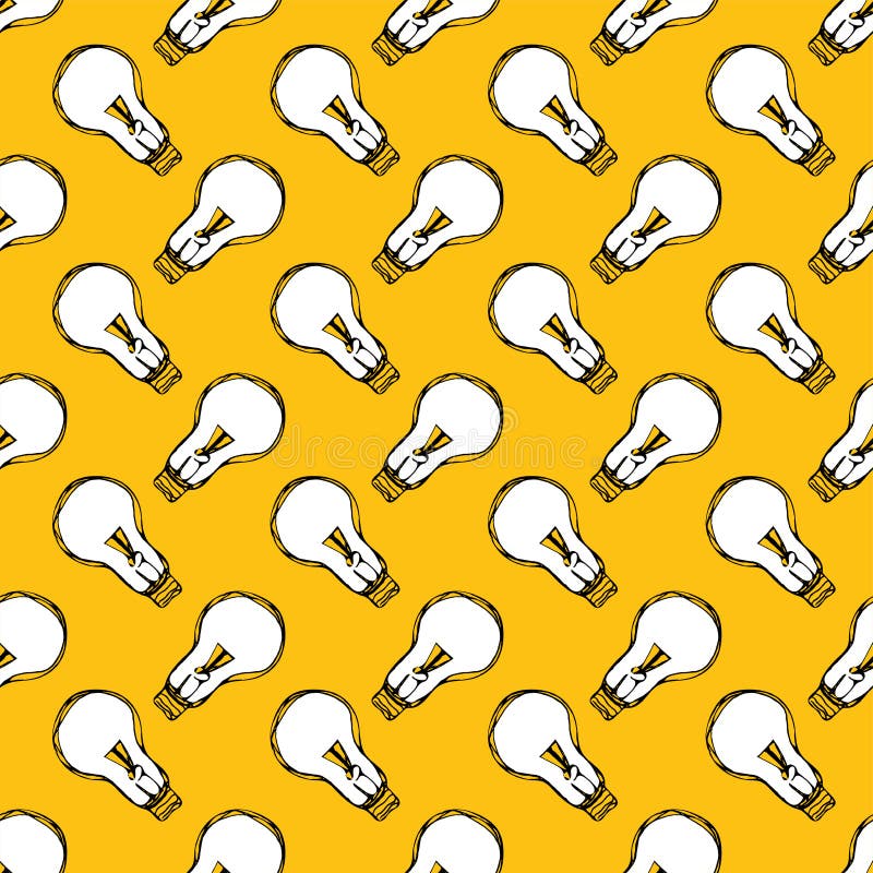 Hand Drawn Seamless Pattern with White Light Bulbs Isolated on Orange ...