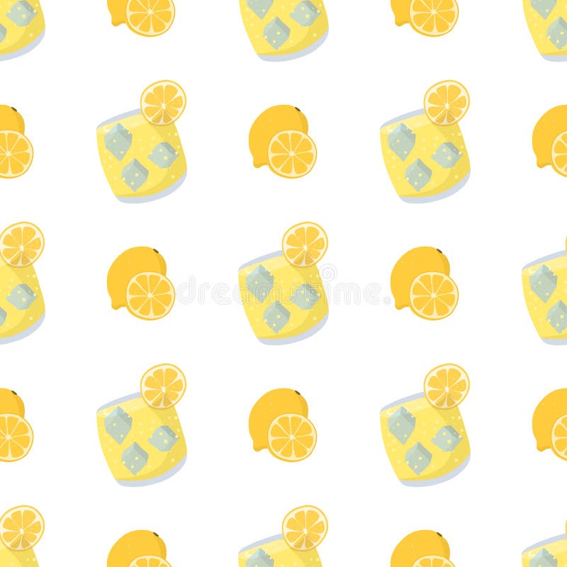 Hand Drawn Seamless Pattern with Whole and Sliced Lemon and Lemonade ...