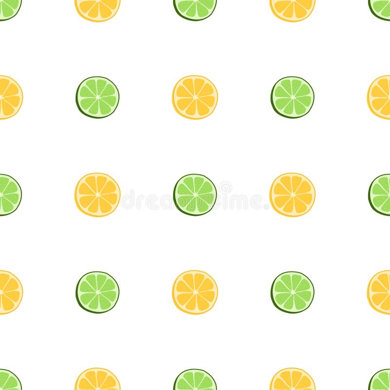 Hand Drawn Seamless Pattern with Yellow Lemon and Green Lime Circle ...