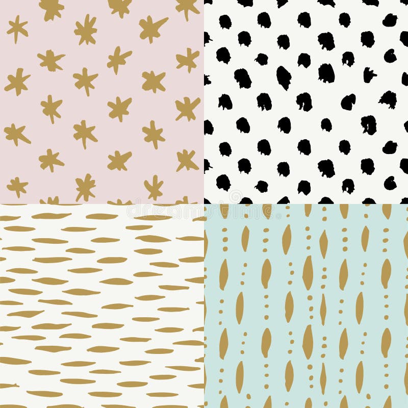 Hand Drawn Seamless Patterns Collection Stock Vector - Illustration of ...