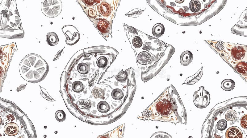 Hand-Drawn Seamless Pizza Pattern for Creative Designs Stock ...