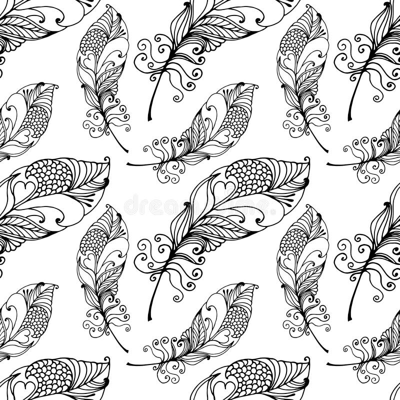 Hand Drawn Seamless Plumage Pattern Stock Vector - Illustration of ...