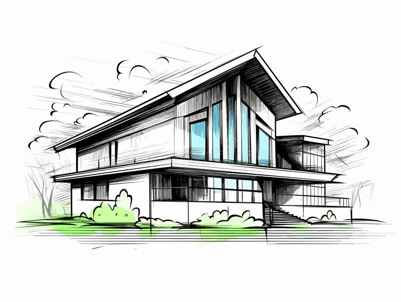 Hand Drawn Seamless Sketch of Modern House in Sketch Vector Stock ...
