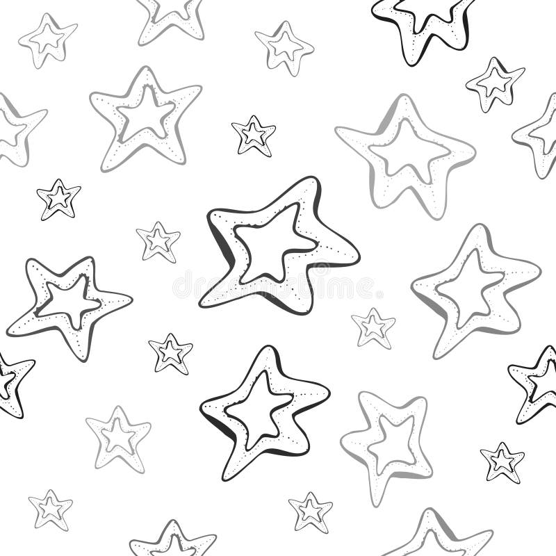 Hand Drawn Seamless Star Pattern with Ink Doodles. Stock Vector ...
