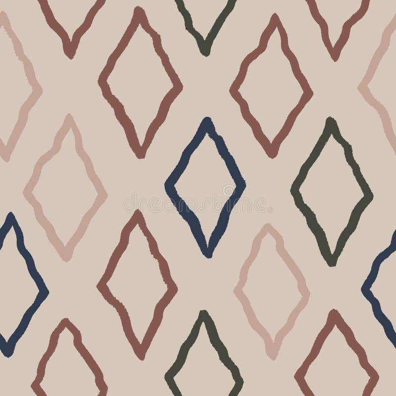 Hand Drawn Seamless Textured Pattern with Rhombus and Diamonds for ...