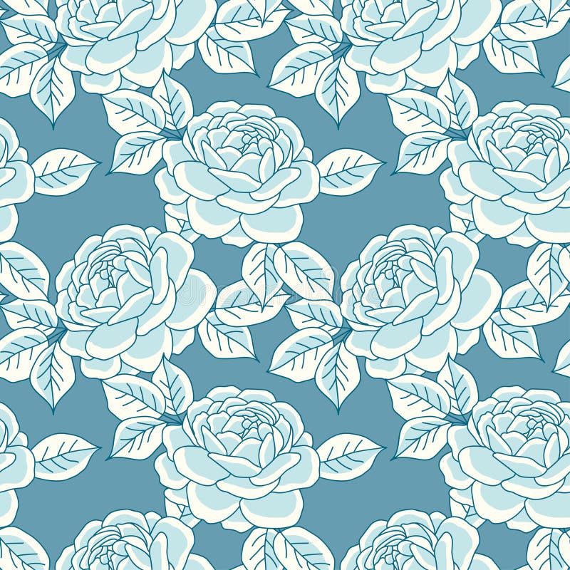 Hand Drawn Seamless Vector of Blue Peony Flowers Stock Illustration ...