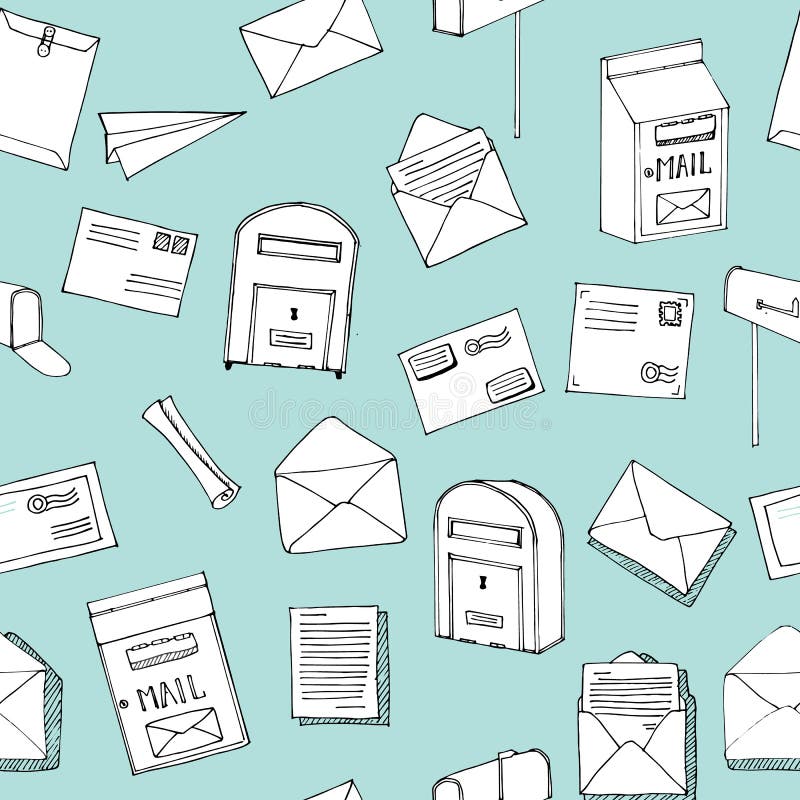 Hand Drawn Mail, Post, Letter, Envelope, Paper Plane Set. Vector ...