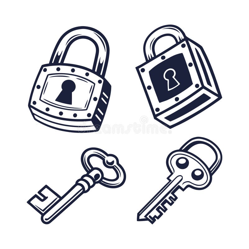 Hand-Drawn Security Padlocks and Keys with Safe Locking Mechanisms for ...