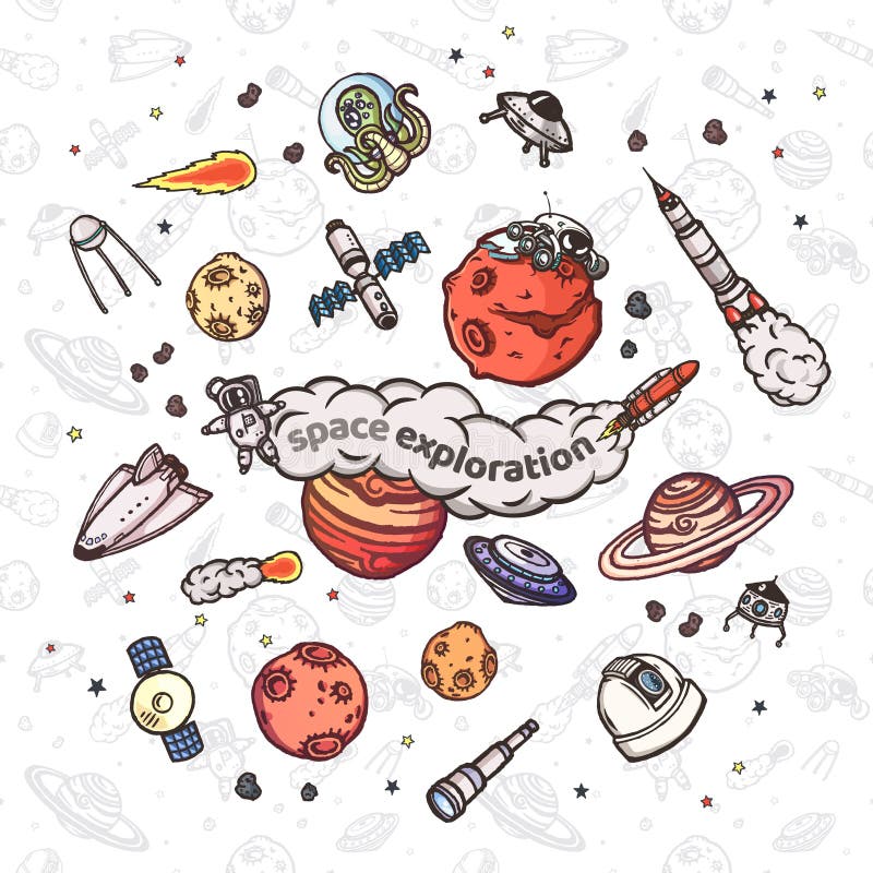 Hand Drawn Set of Astronomy Doodles. Stock Vector - Illustration of ...