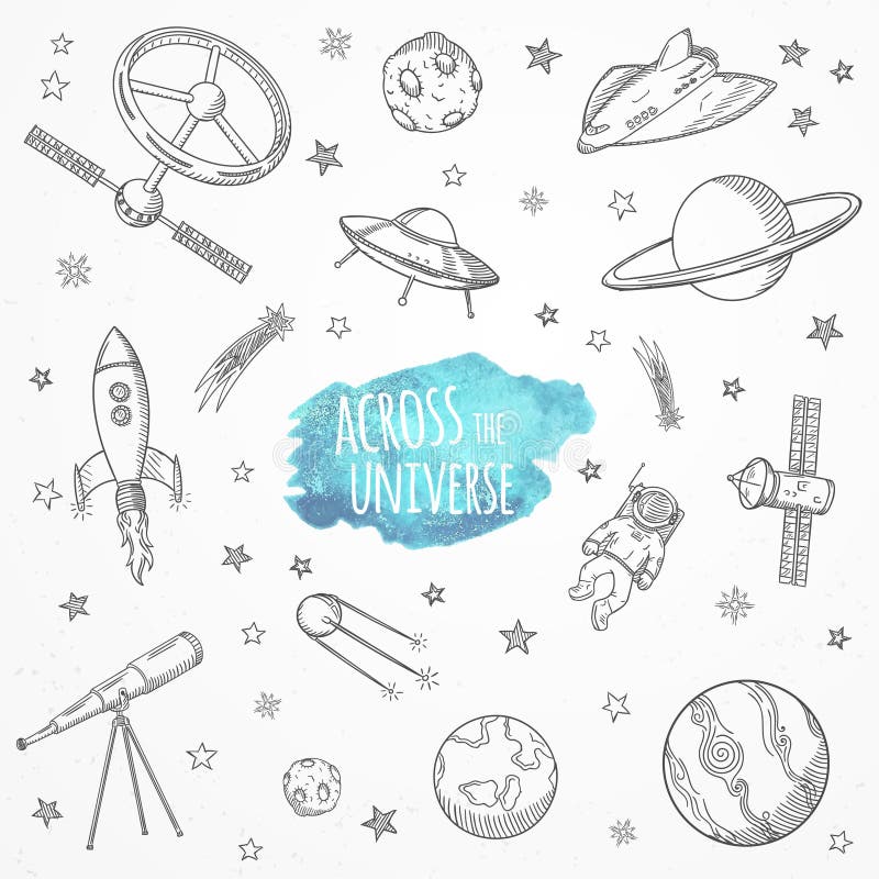Hand Drawn Set of Astronomy Doodles. Stock Vector - Illustration of ...