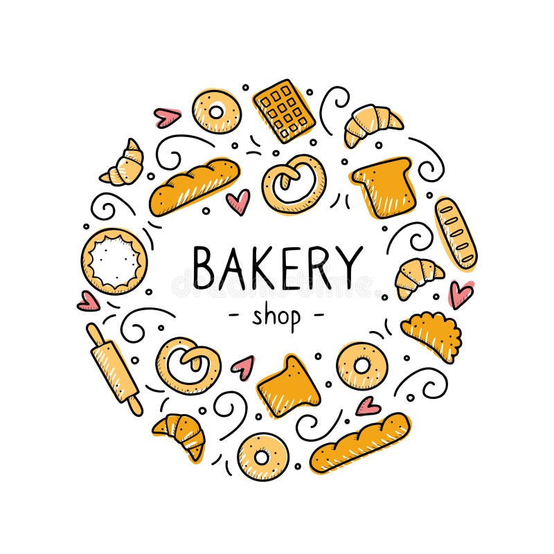 Hand Drawn Set of Bakery and Baking Elements. Vector Illustration. Stock Vector - Illustration ...