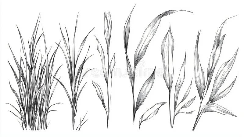 Hand-Drawn Set of Blades of Grass, Generative Ai Stock Illustration ...