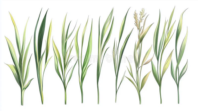Hand-Drawn Set of Blades of Grass, Generative Ai Stock Illustration ...
