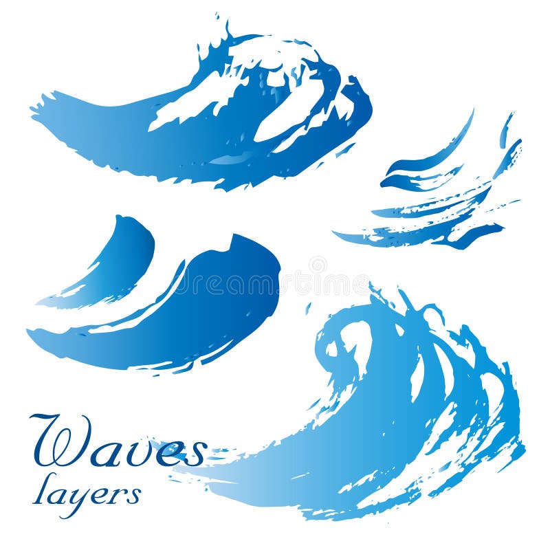 Hand Drawn Set of Blue Waves Stock Vector - Illustration of grunge ...