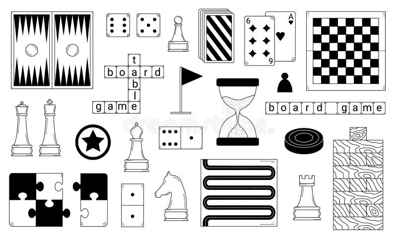 Hand Drawn Set of Board Games and Items Used in Games. Educational ...
