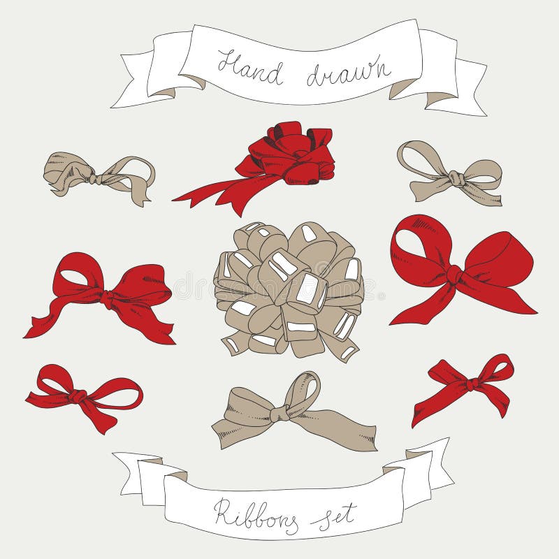Hand Drawn Set of Bows and Ribbons Stock Vector - Illustration of satin ...